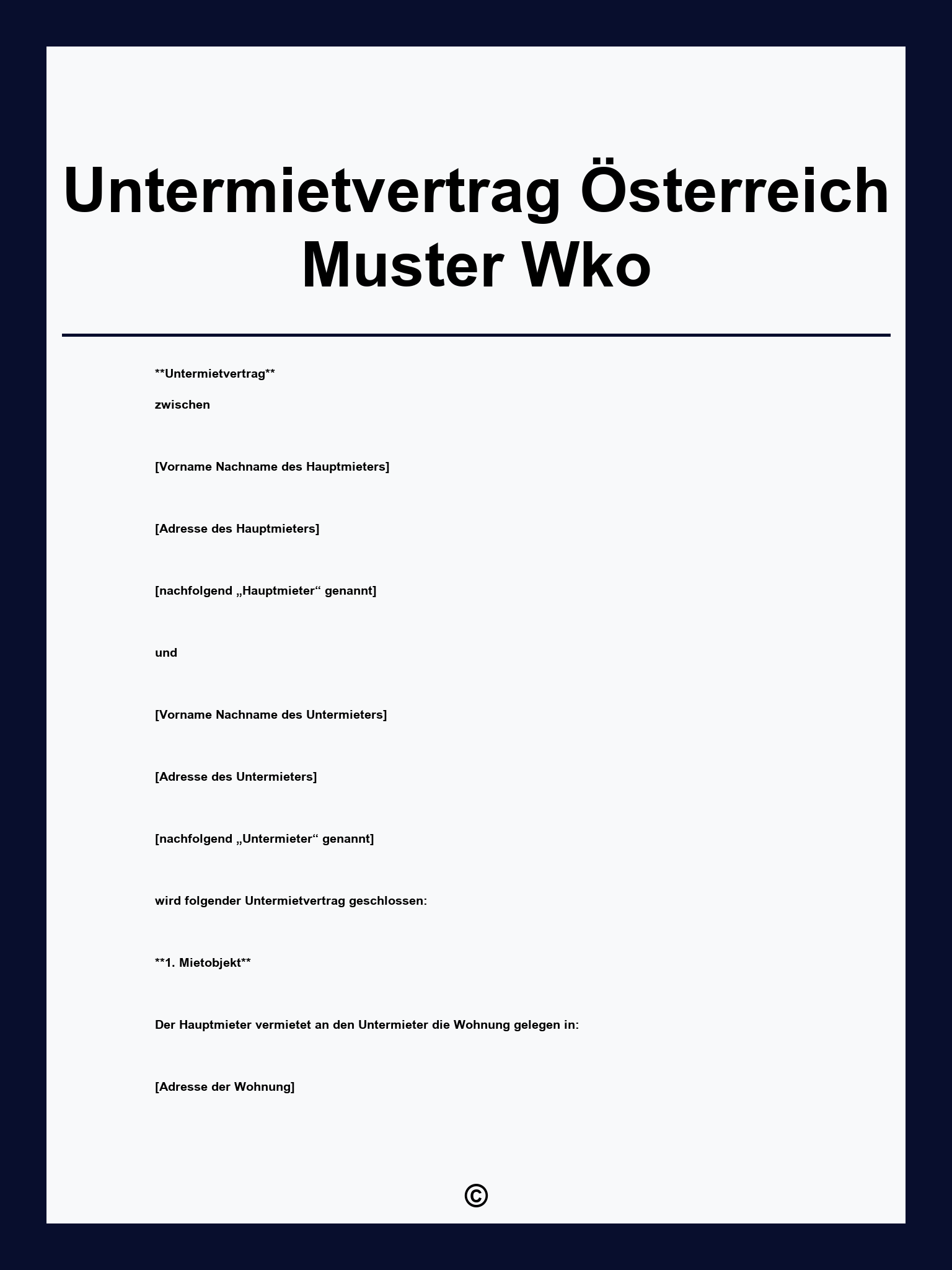 Untermietvertrag Österreich Muster Wko